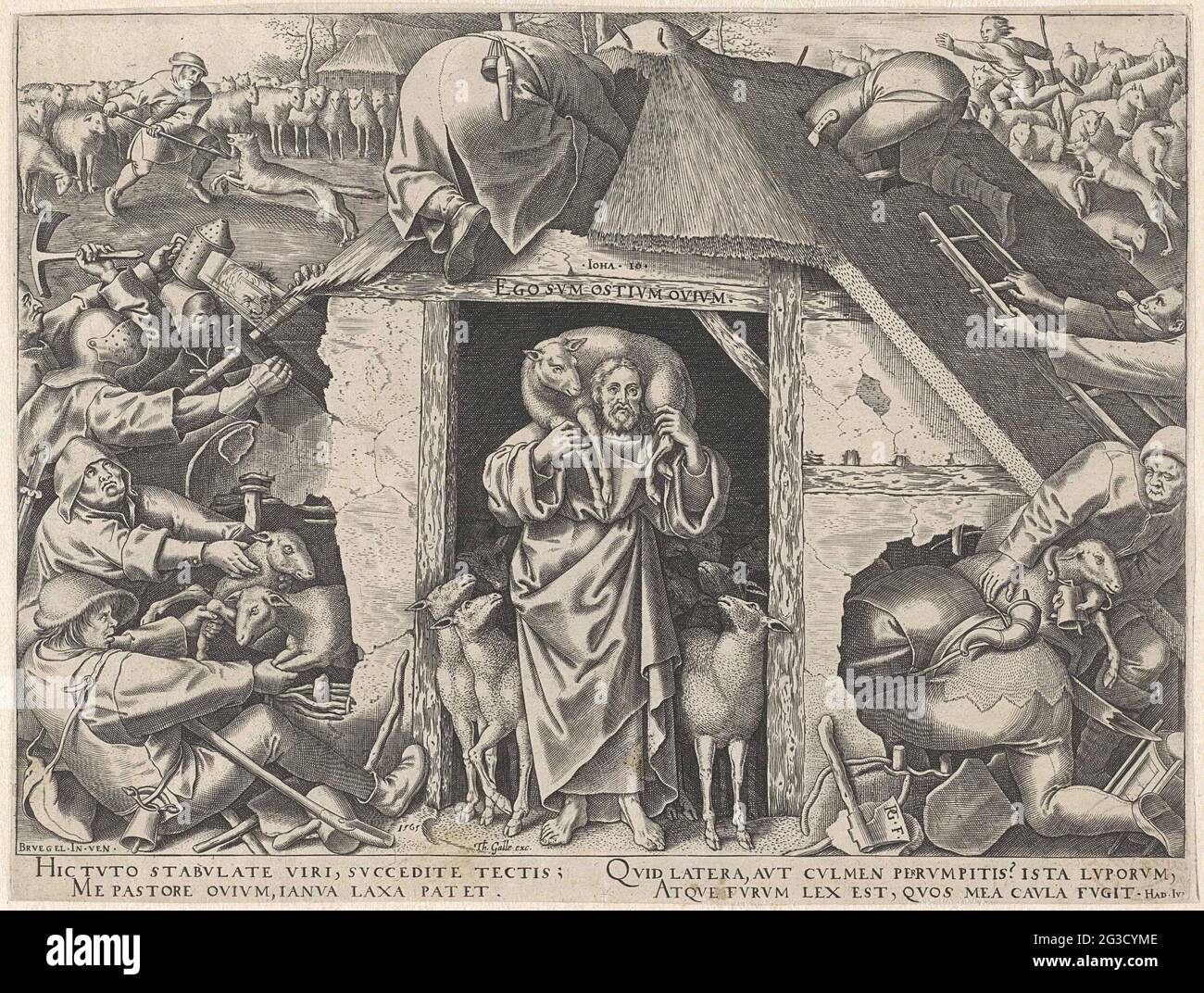 Parable of Christ as the good shepherd. Christ standing in the door to ...