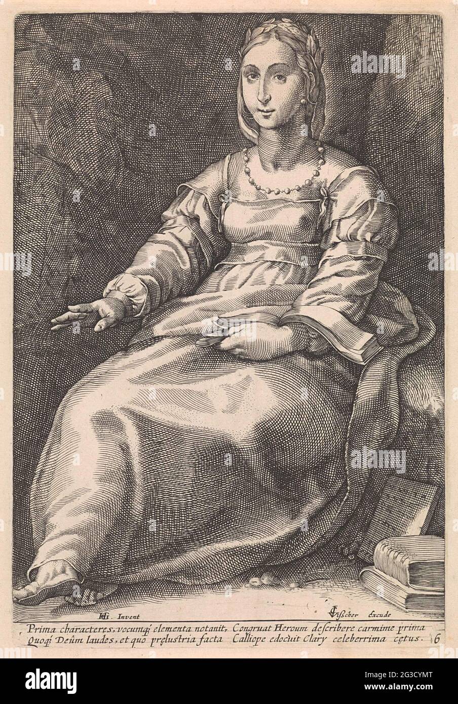 Calliope; The nine muses. Calliope, the muse of the epie, sits with an ...