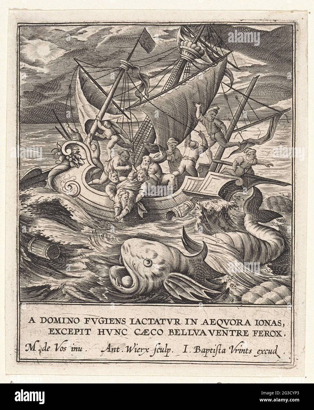Jonah is thrown overboard by the sailors; History of Jonah. The ship on ...