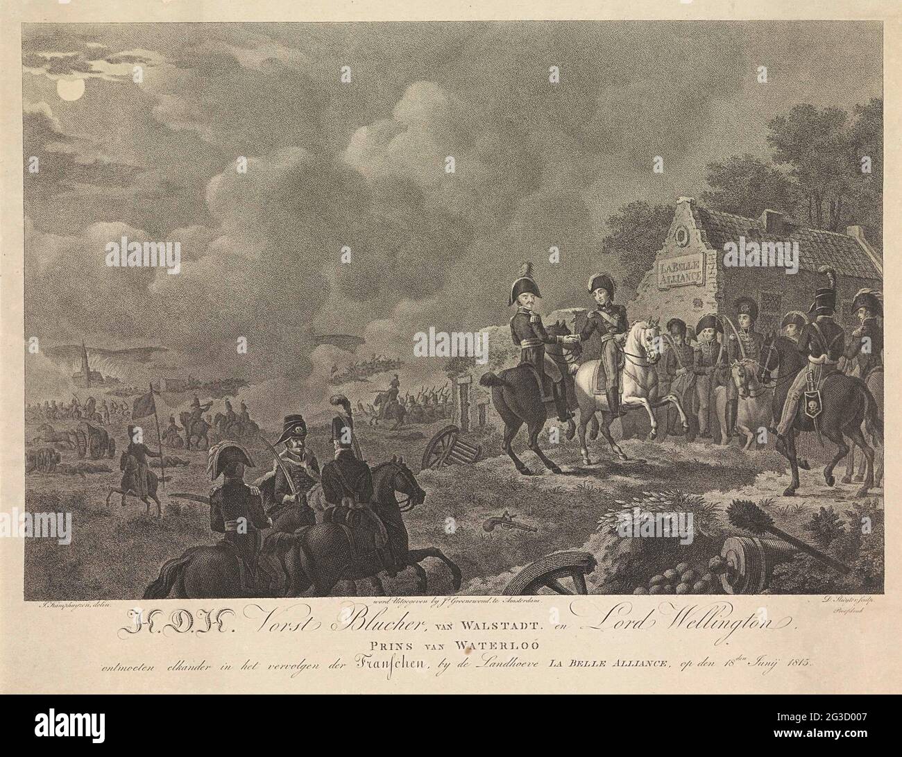 Meeting between Wellington and Blücher after the Battle of Waterloo ...