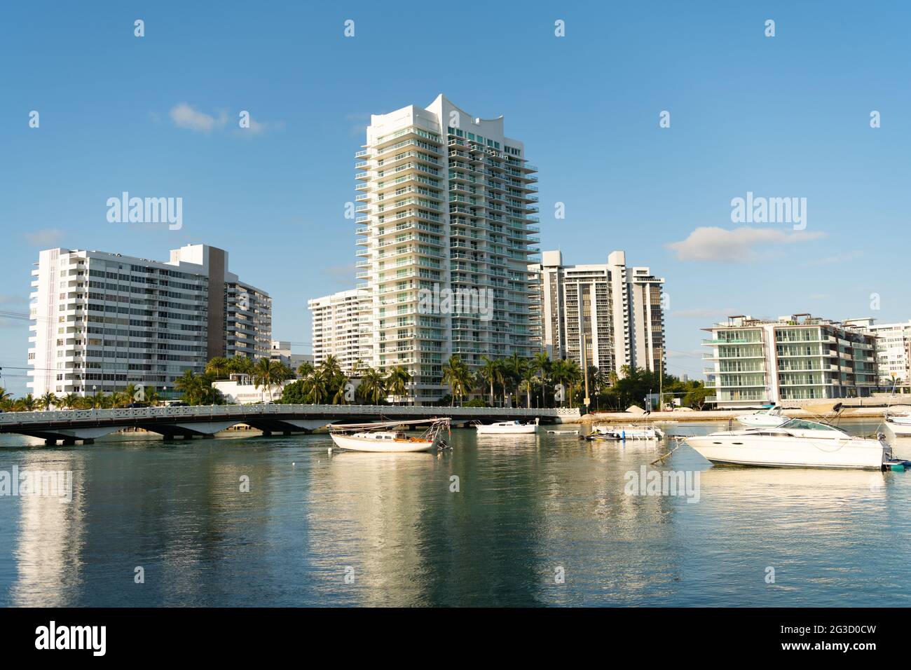Modern urban architecture of coastal metropolis seen from sea in Miami ...