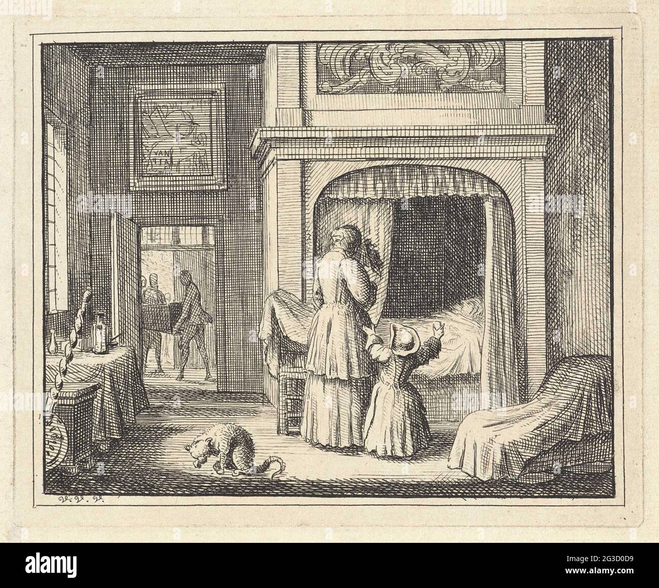 Dead man on his death bed. A woman and a child are on the bed of a ...