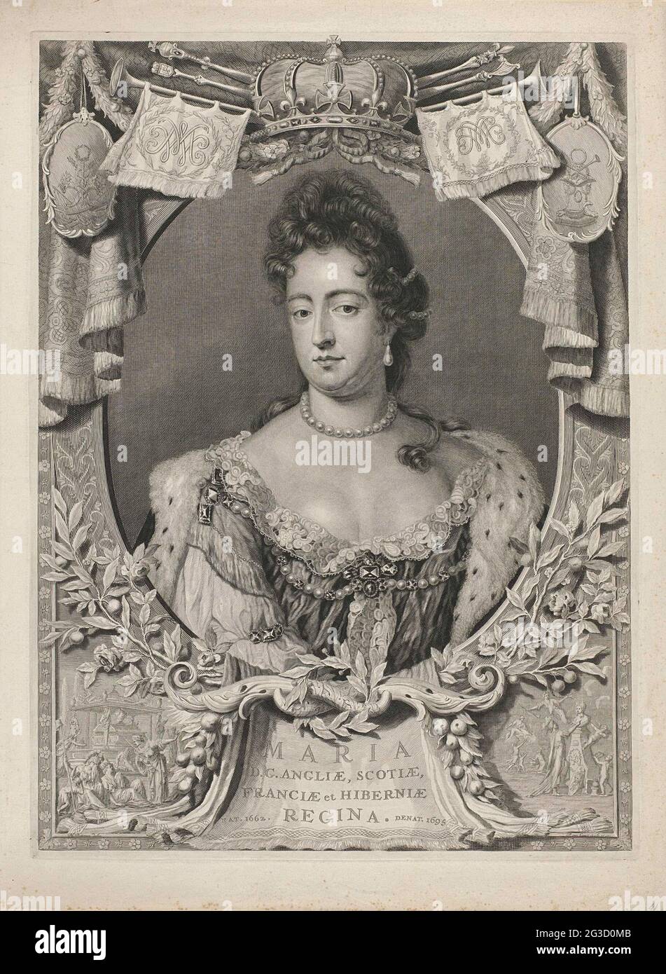 Portrait of Maria II Stuart. Portrait of Maria II in an orange oval ...
