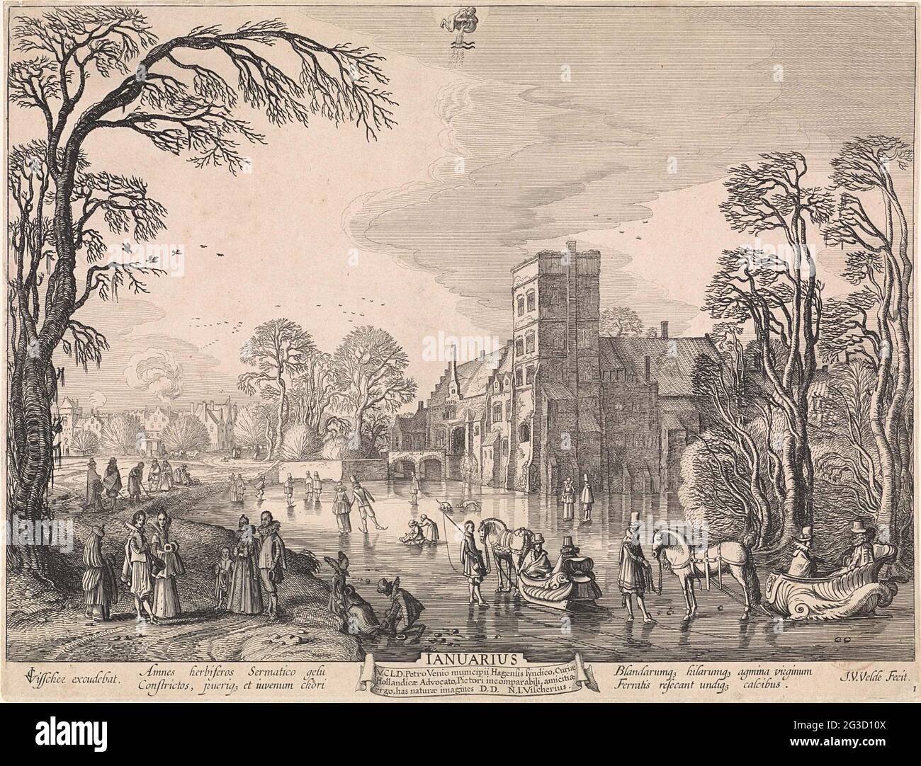 January; Ianuarius; The twelve months, with village scenes. Landscape ...