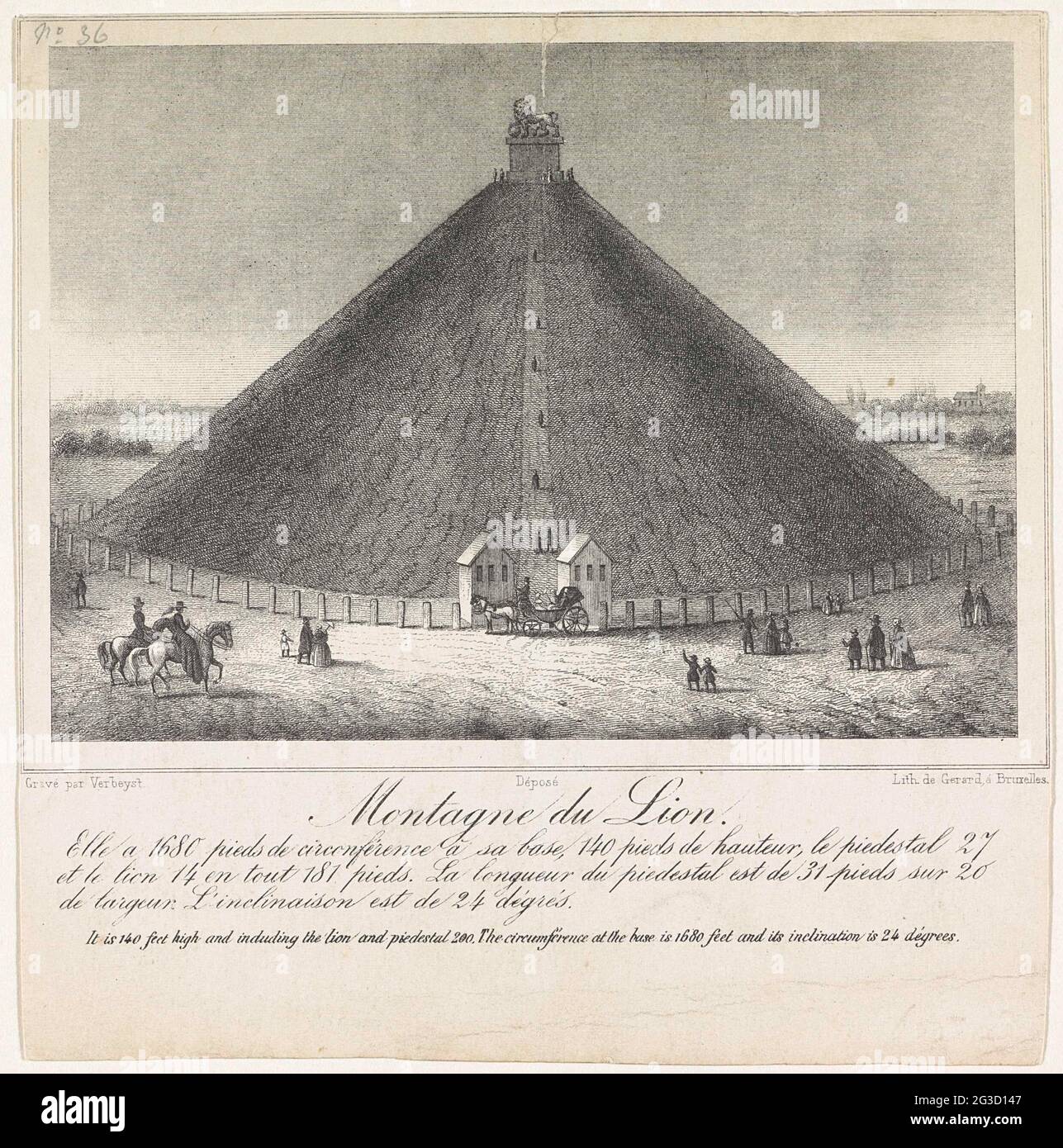 Lion of Waterloo; Montagne du Lion. Pyramid with the Monument the Lion ...