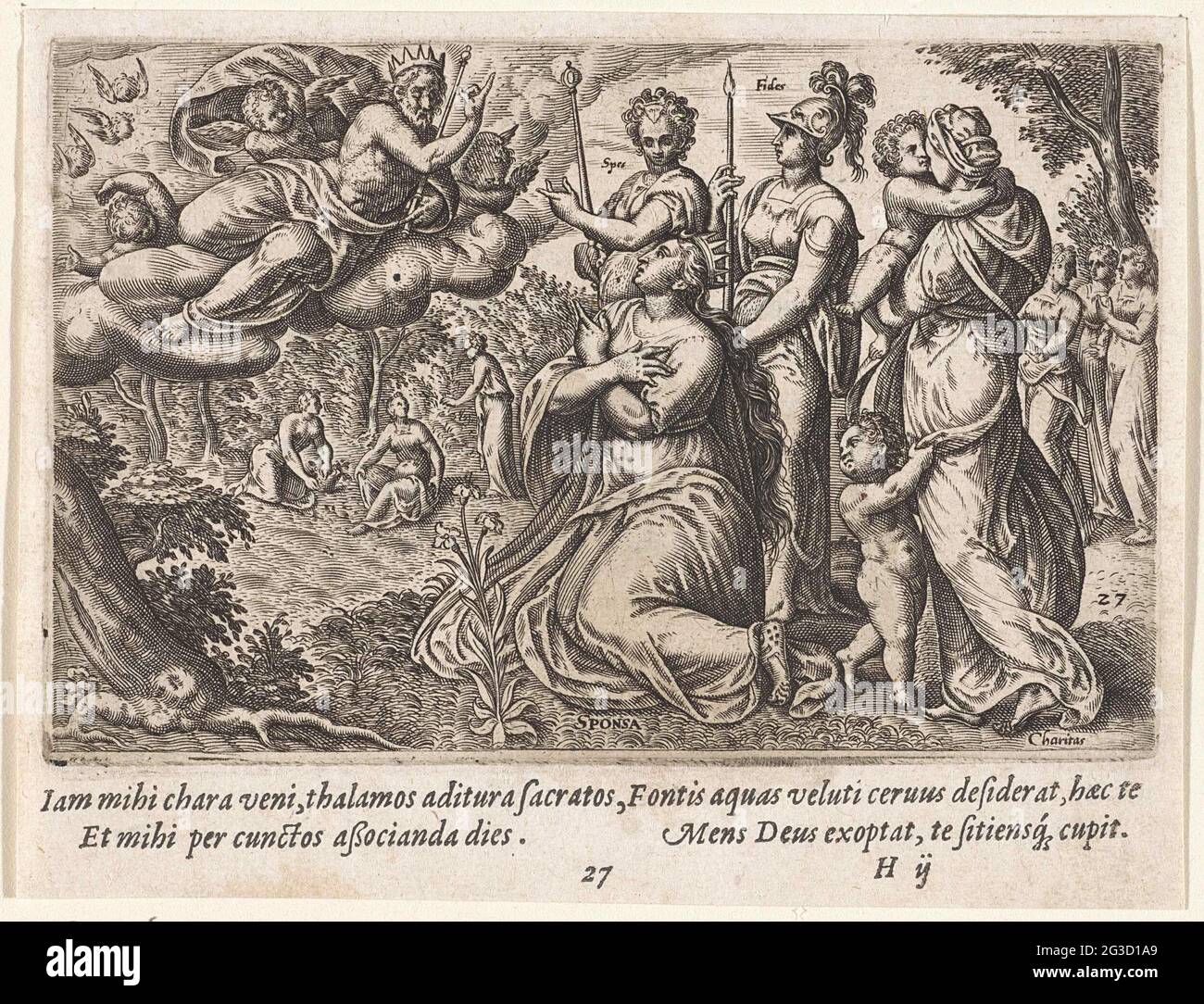 Bride is invited to heaven. Christ lying on a cloud accompanied by ...