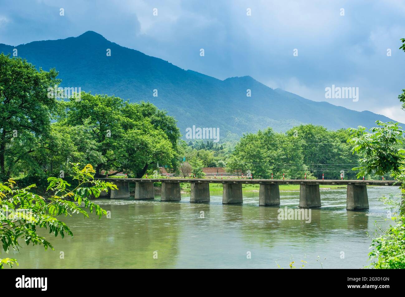 The countryside scenery with a bridge in the summer Stock Photo - Alamy