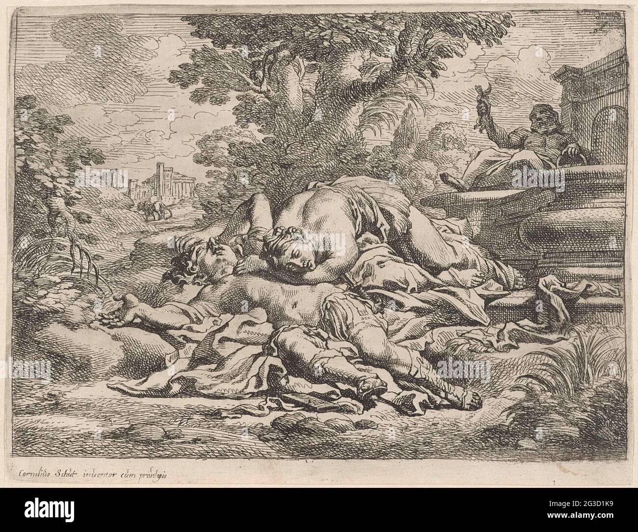 Thisbe mapping with the dying Pyramus. At the foot of the fountain ...