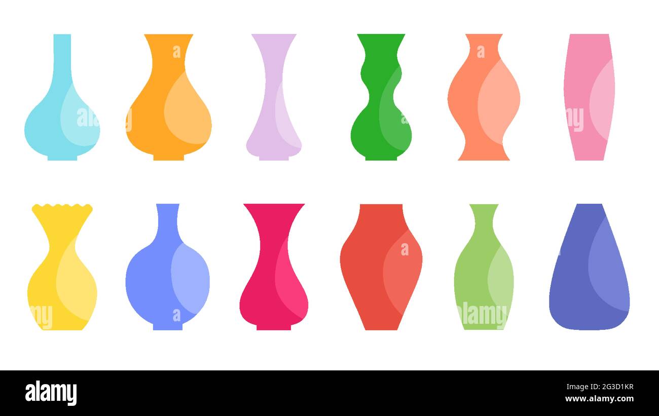 Vases of various bright beautiful colors with light on the right side ...