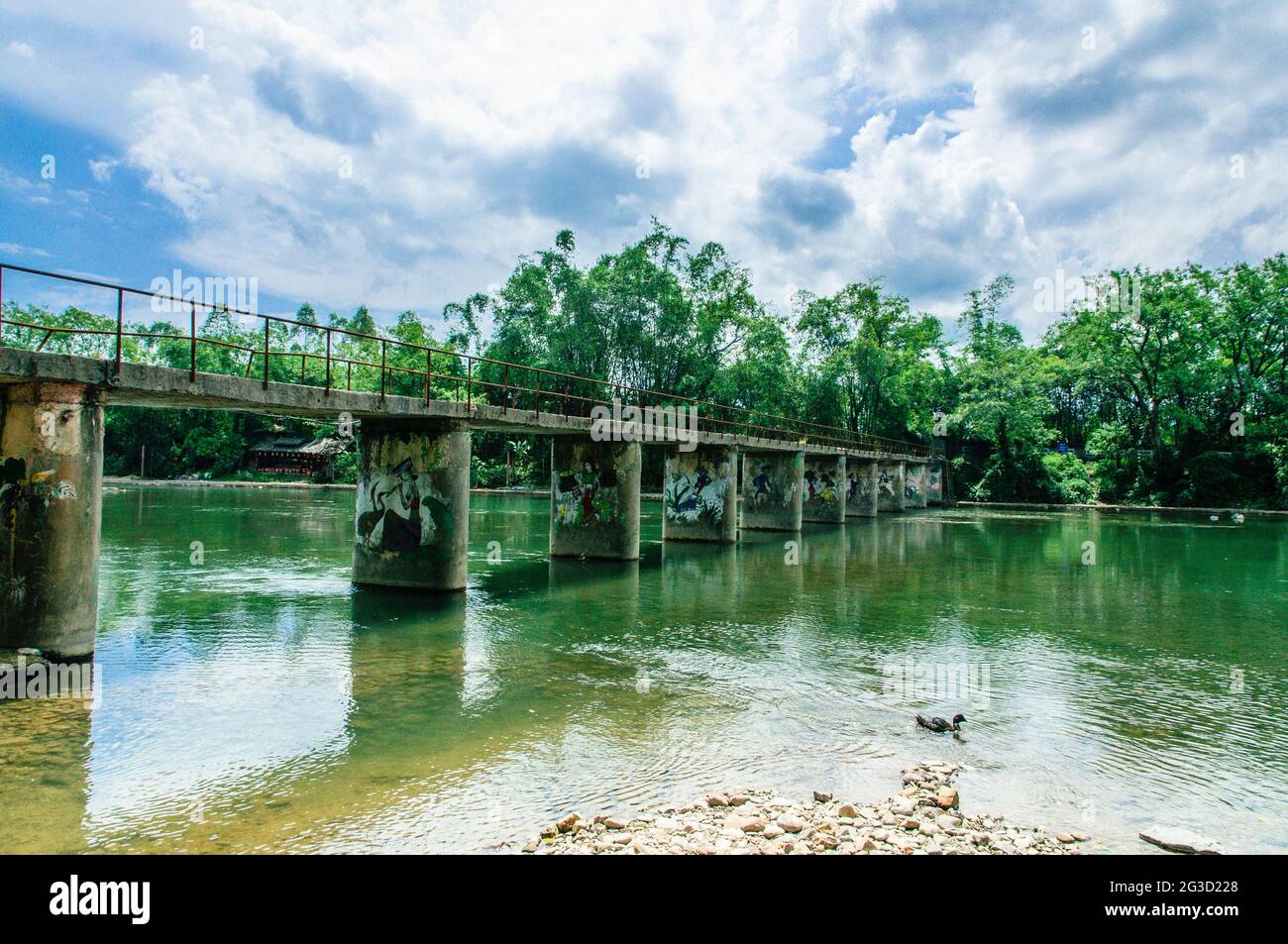 The countryside scenery with a bridge in the summer Stock Photo - Alamy