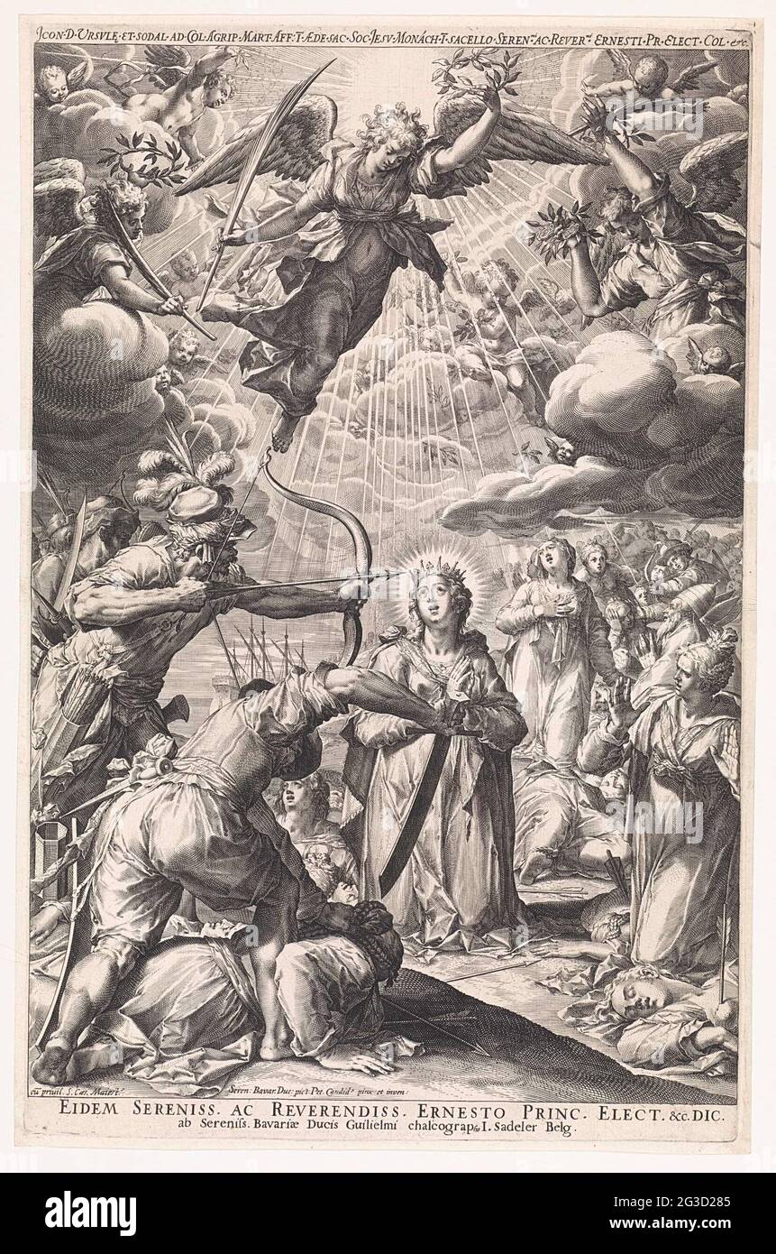 Martyrdom of Saint Ursula. The H. Ursula, with crown on the head, is ...