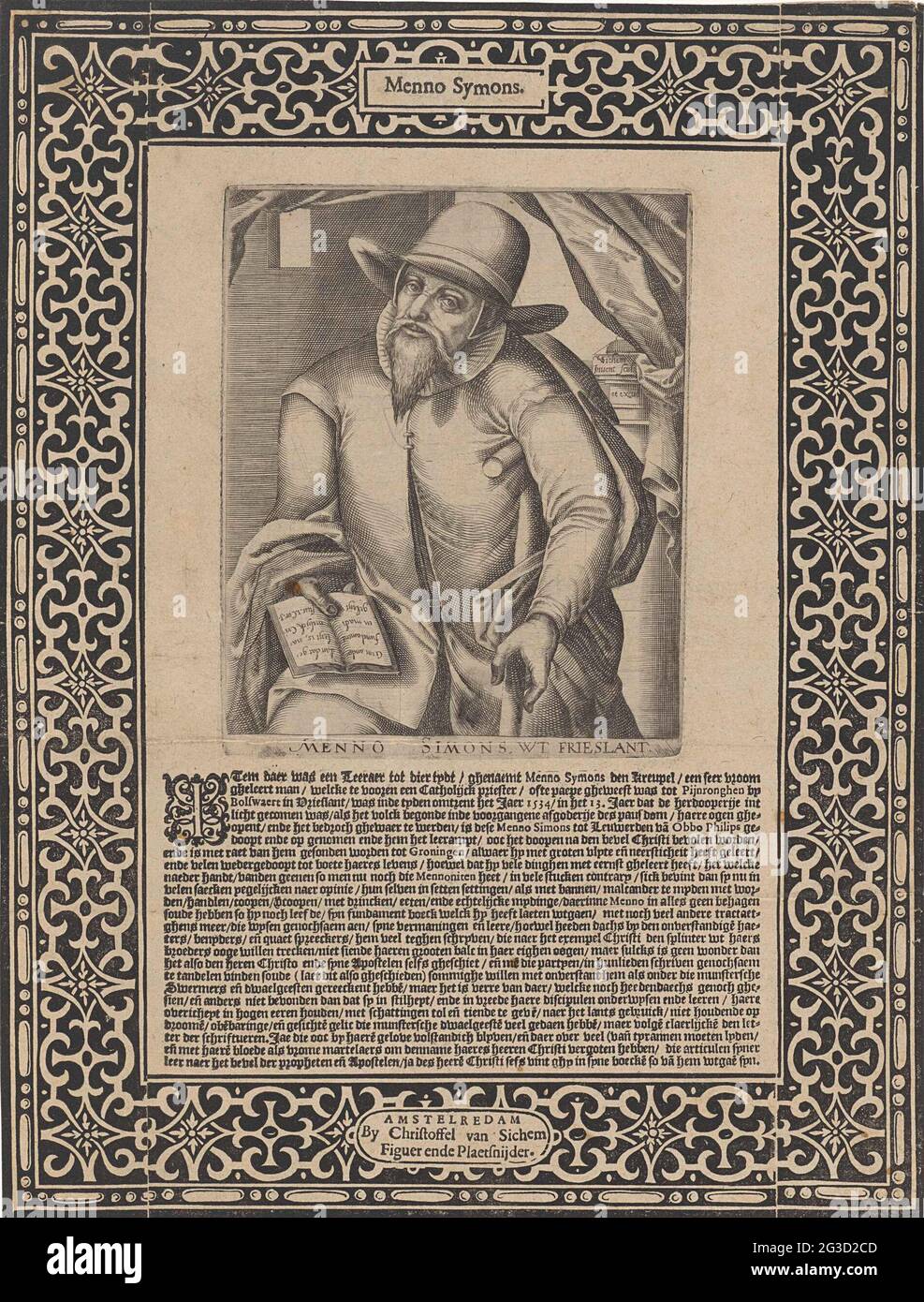 Portrait of Menno Simons; Menno Simons. Uut Frieslant. Portrait of ...