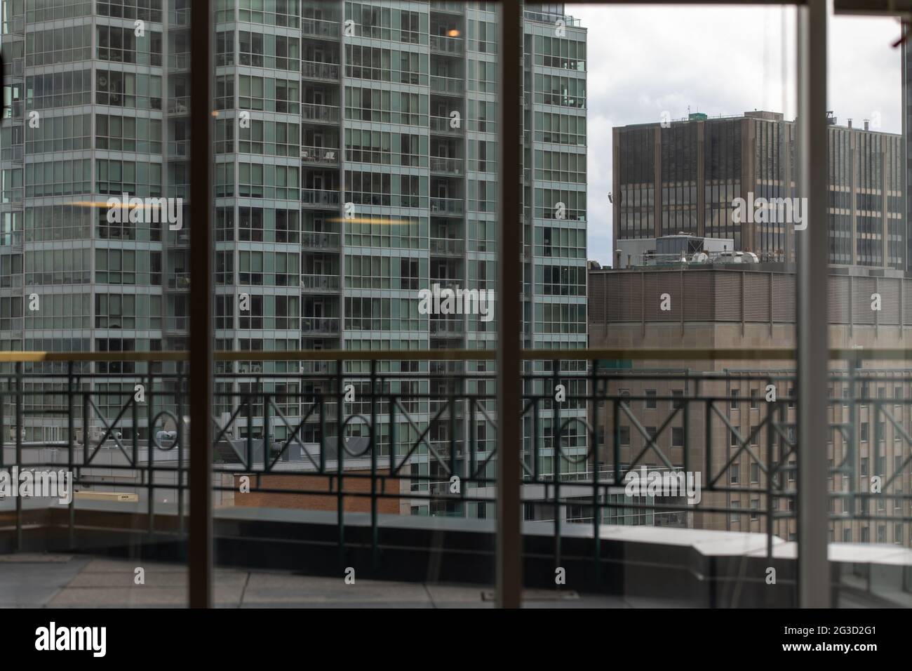 Window view from a high level of a tall building with a sight of ...