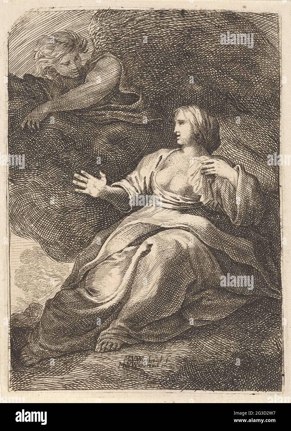 An angel comfort Hagar. Hagar, handkerchief in hand, looks up to an ...