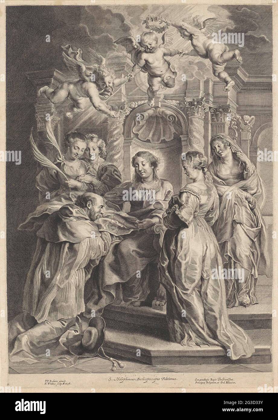 H. Ildefonsus from Toledo. The Holy Ildefonsus of Toledo, kneeling for ...