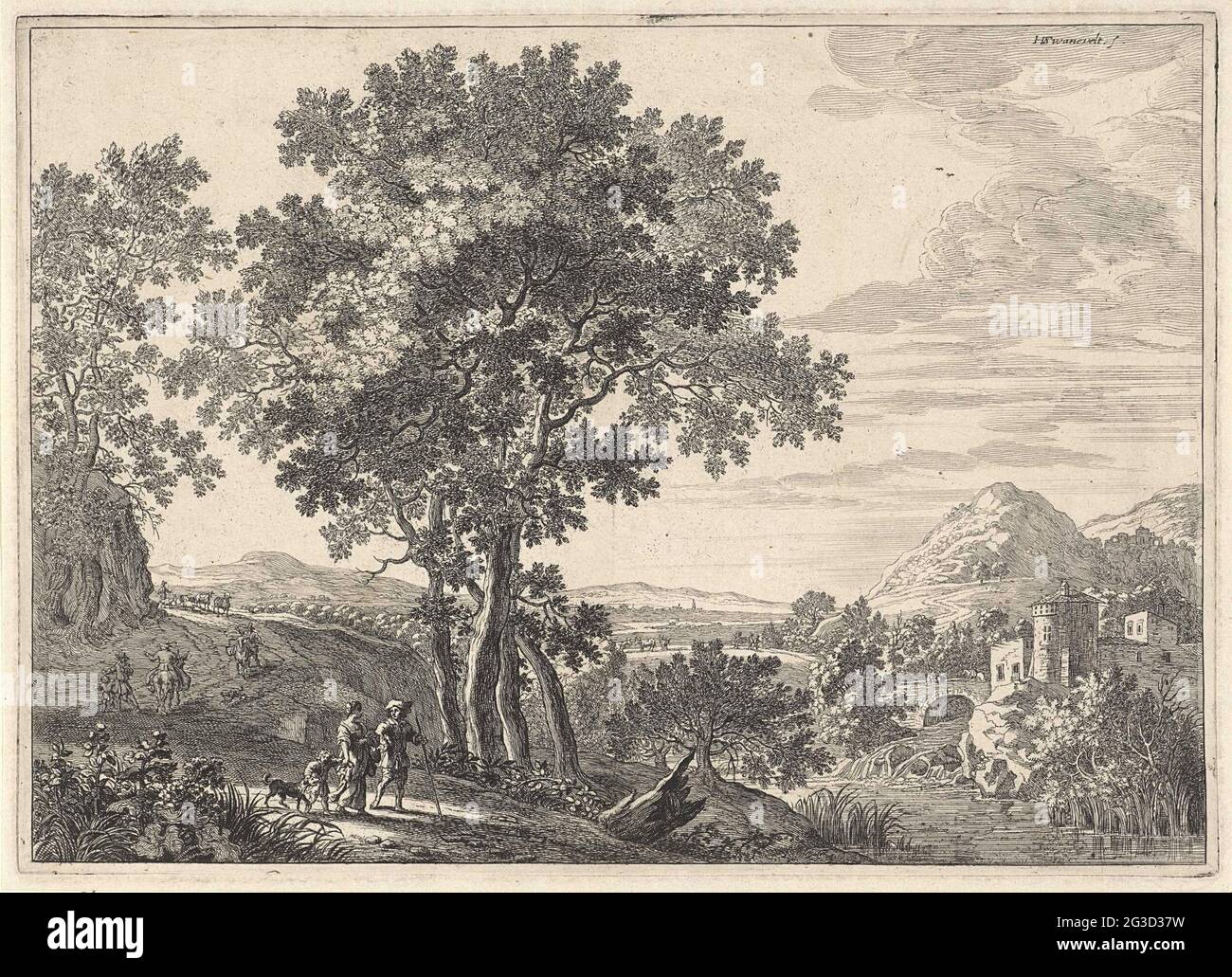 Boer family in river landscape; Two landscapes. A peasant family runs ...