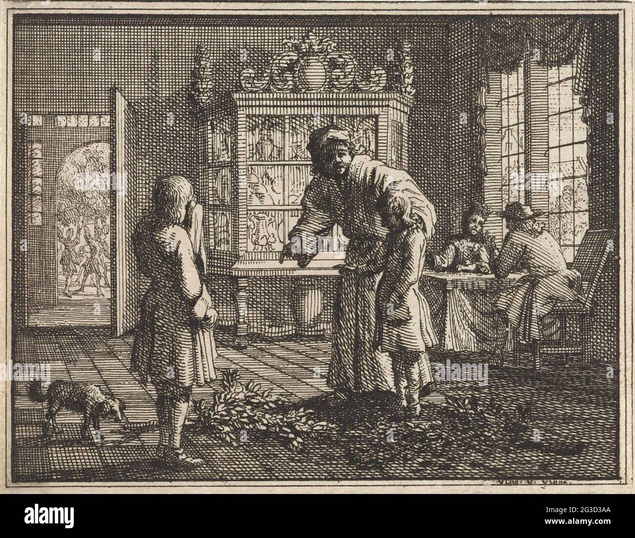 Father reprimands his children. In an interior, a father reprimanded ...