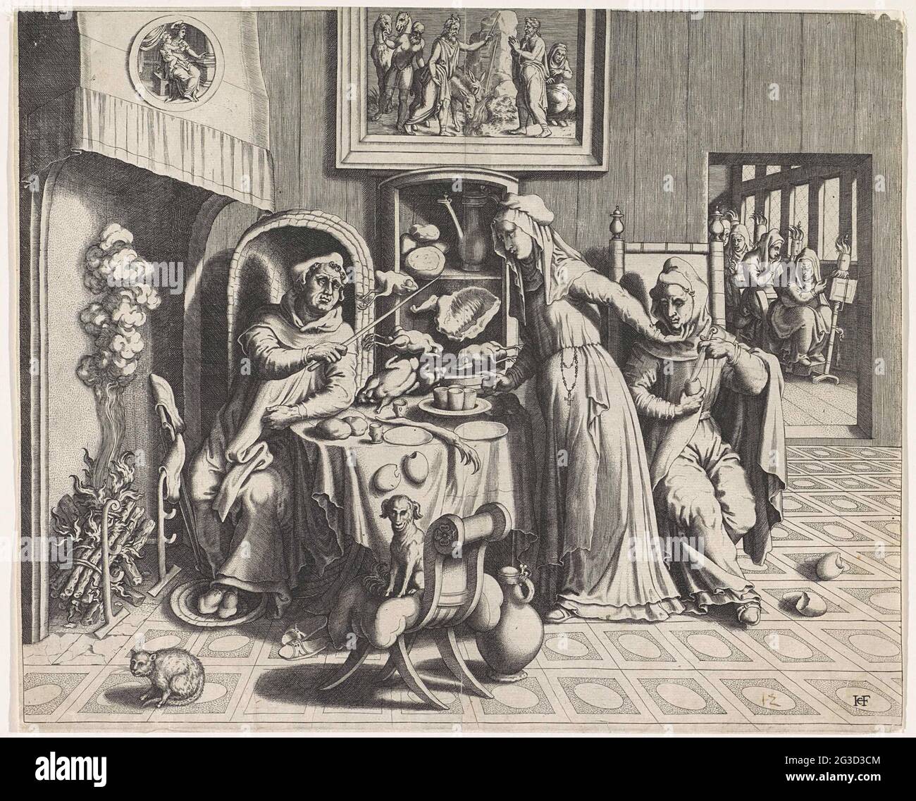 Nun between a prior and a young monk. A prior and a young monk are ...