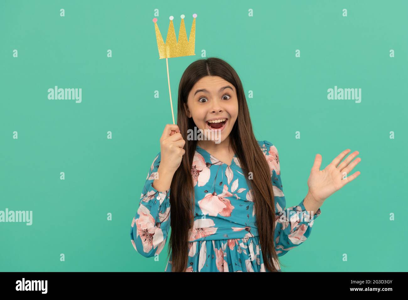 Happy surprise for princess. Surprised princess blue background. Funny ...