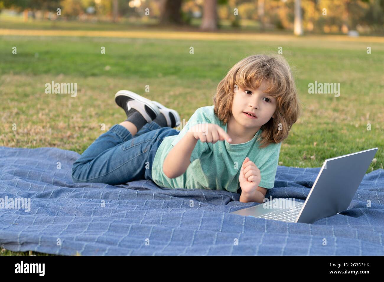 teen boy use laptop. online education. back to school. modern ...