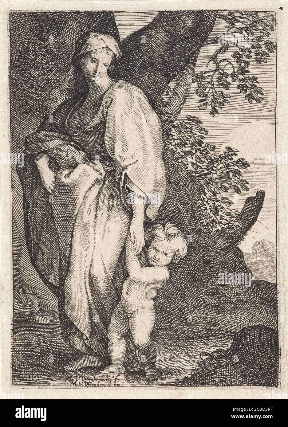 Hagar and Ismael walk through the desert. Hagar rests at the foot of a ...