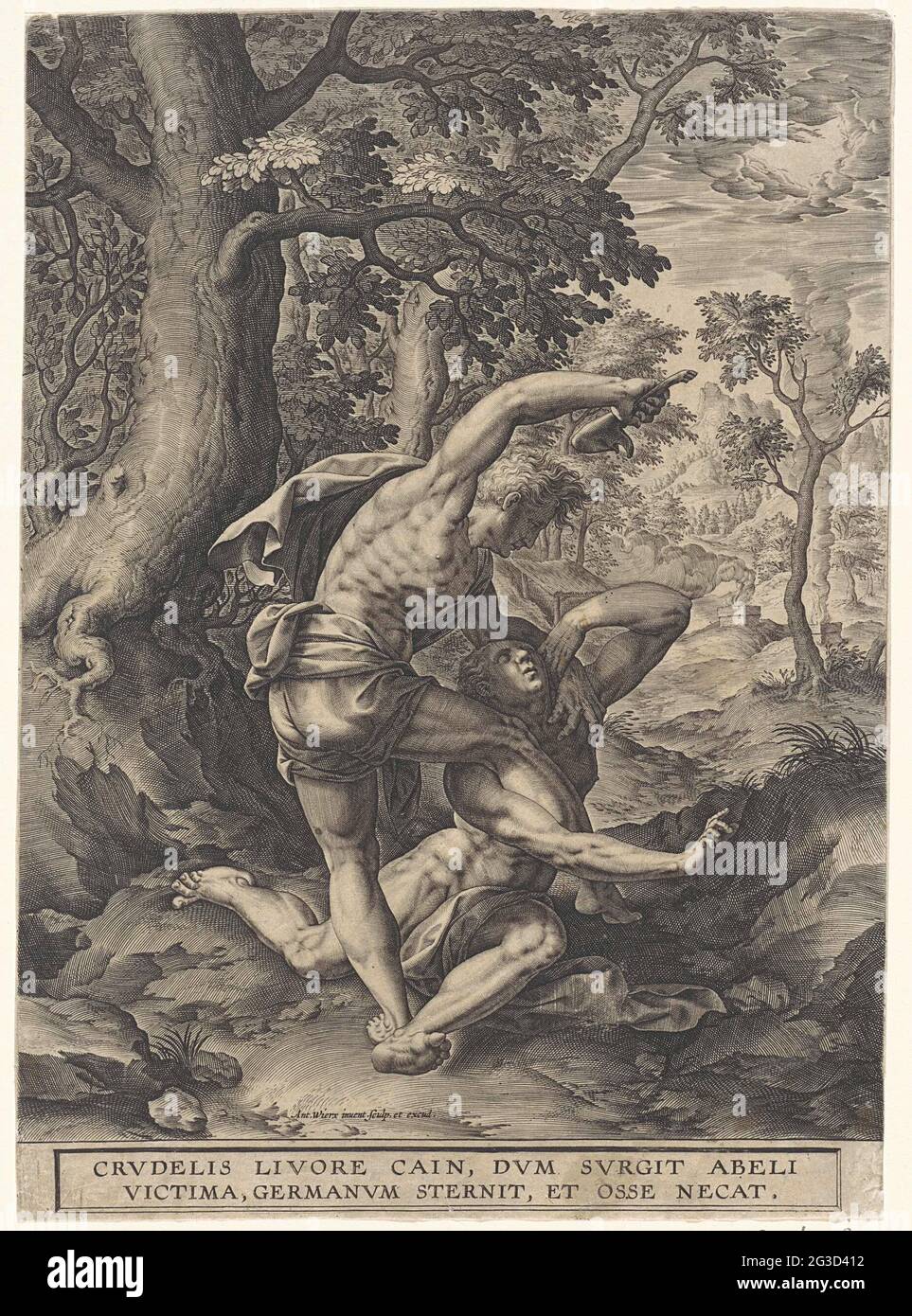 Cain kills Abel. Cain is about to kill Abel with a donkey bonebone. In ...