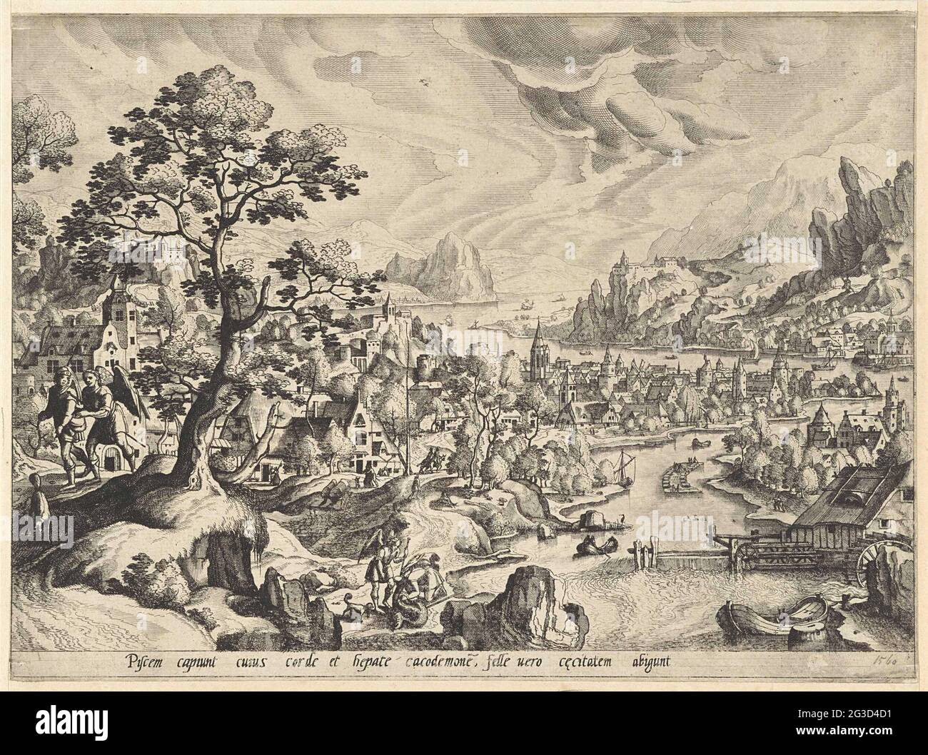 Tobias cuts the fish open; Landscapes with scenes from the story of ...