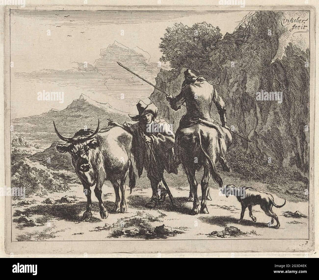 Standing shepherd proud with a shepherd on a donkey; Landscapes with ...