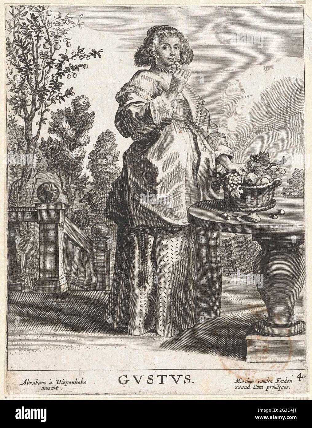 Taste; Gustus; Five senses. Personification of the sense taste. A woman ...