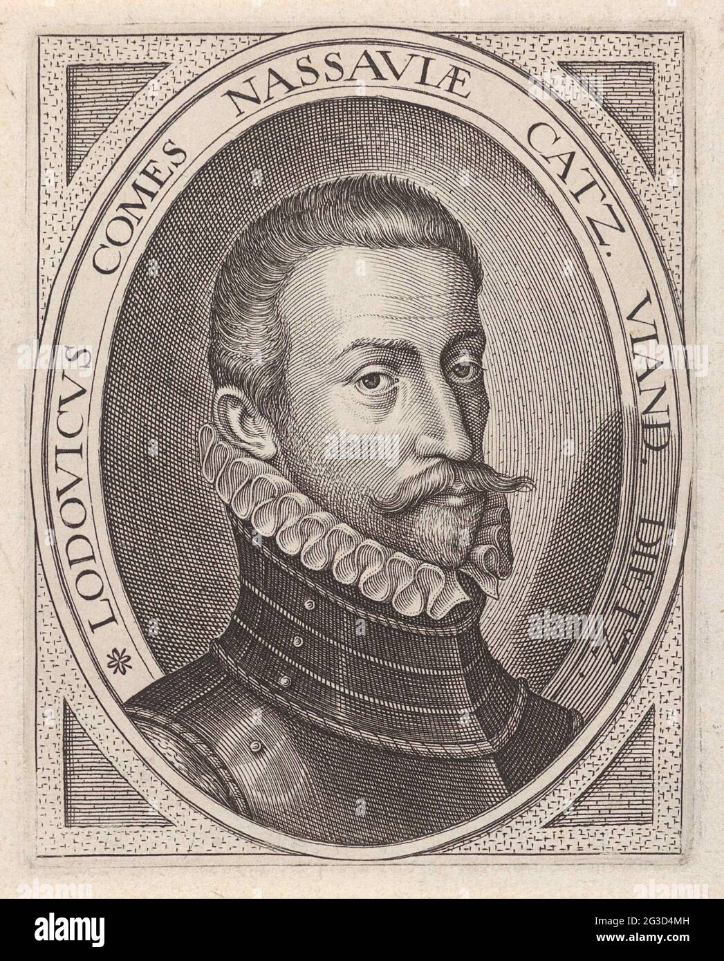Portrait of Louis, Count of Nassau. Portrait of Louis in an oval with ...