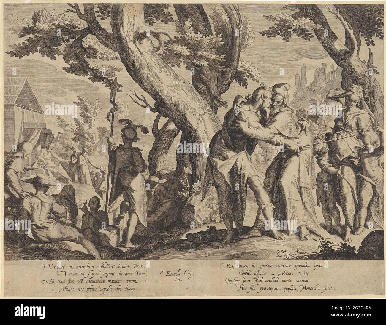 Moses meets Jetro; Thronus Justitiae. Jetro, the father-in-law of Moses ...