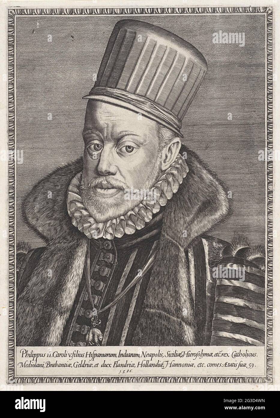 Portrait of Philip II, king of Spain, at the age of 59. He carries a ...