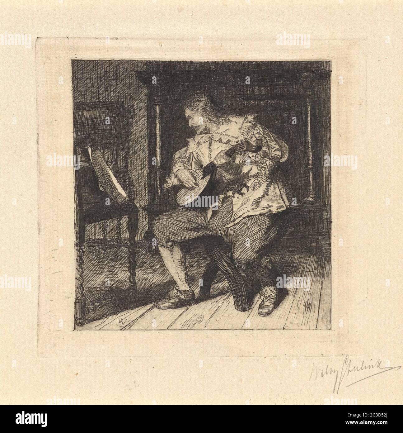 Luit player playing sheet music Stock Photo - Alamy