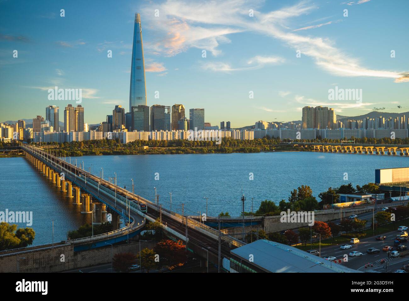 skyline of seoul, the capital city of south korea, by Han River Stock ...