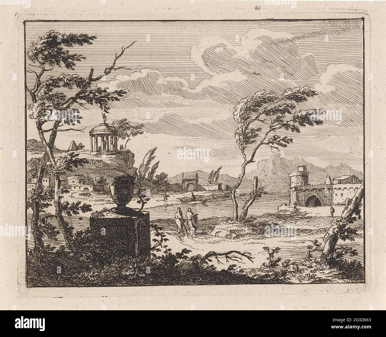 Landscape with ruinous classic buildings; Arcadic landscapes. View of a ...