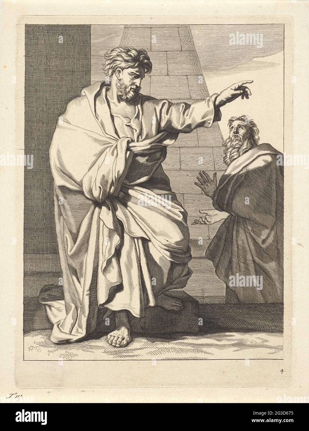 Two men at a pyramid. Two men with beards in classical clothing stand ...