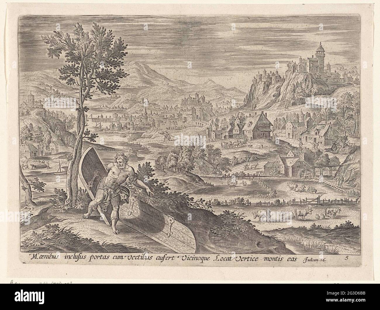 Simson carries the gates of Gaza; History of Simson; Thesaurus Sacrarum ...