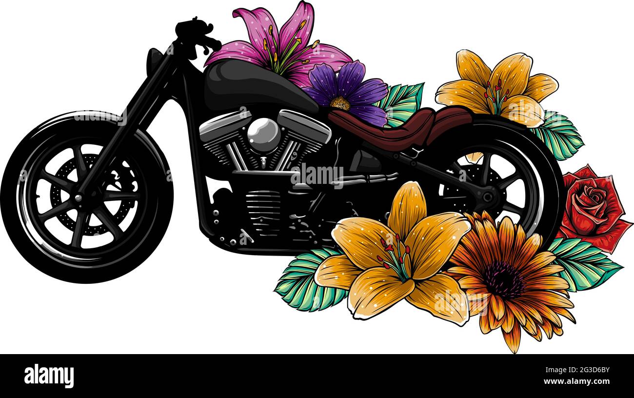 vector illustration of motorcycle bike with flower Stock Vector Image ...