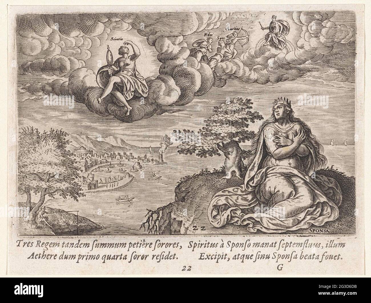 Virtues mediate for the bride. The bride is sitting on an island. She ...