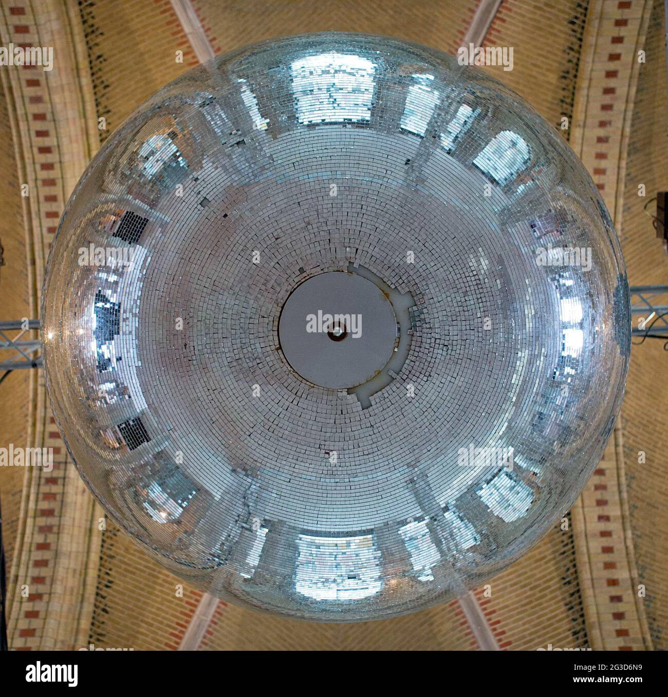 Mirror ball hanging on the vaults of the passage; Interior halls before ...