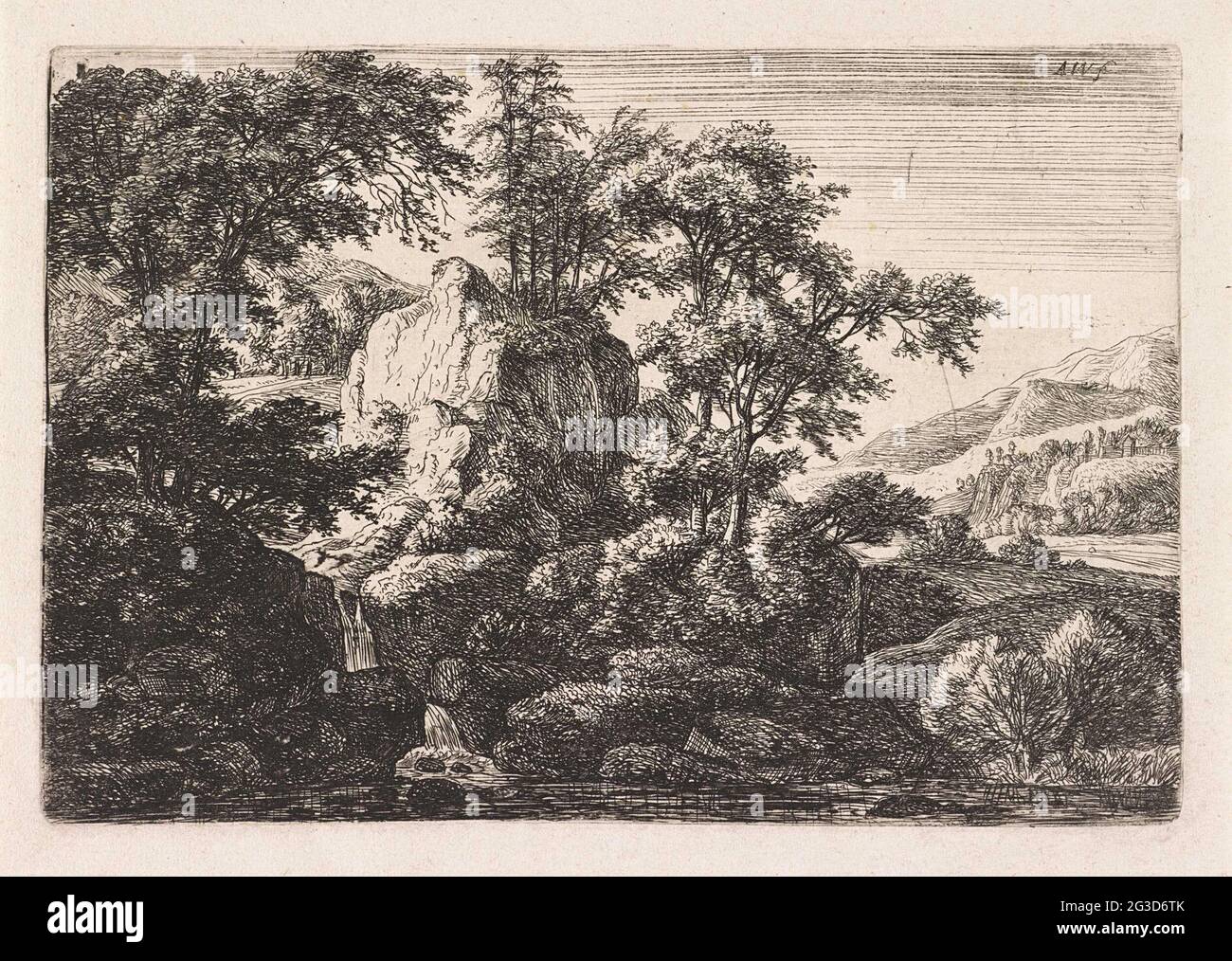 Double waterfall; Landscapes with rocks. On the left, a double ...