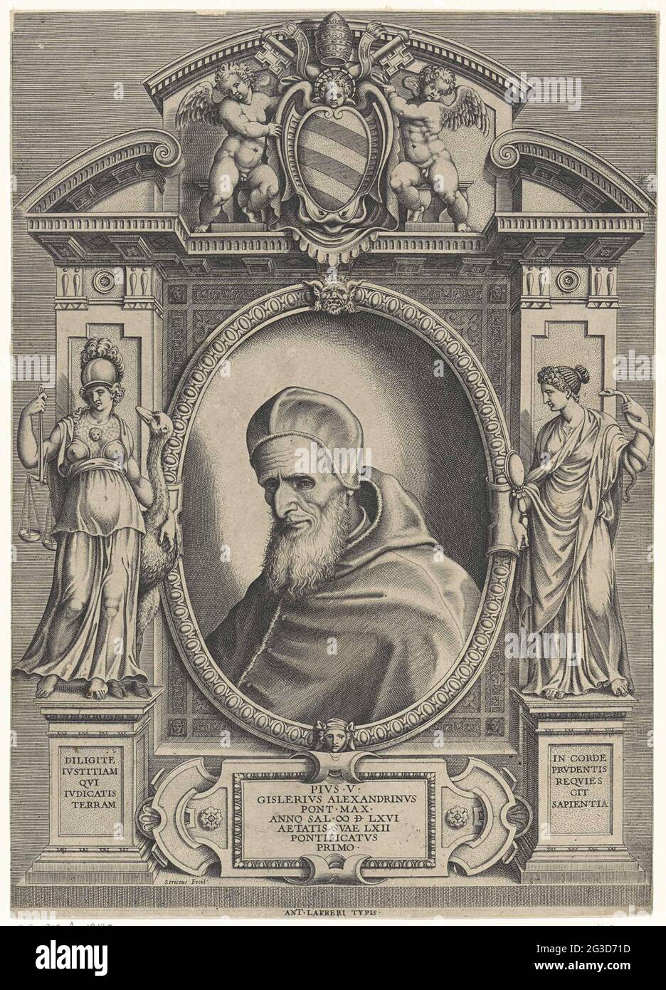 Portrait of Pope Pius V. Portrait of Pope Pius V in an oval list in an ...