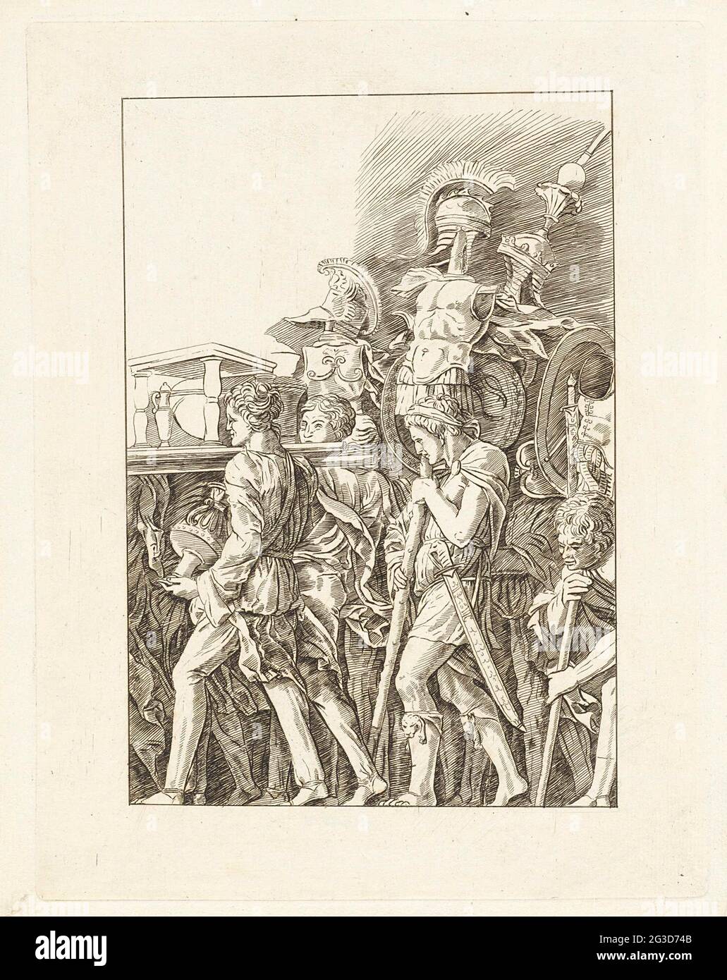 Triumphal. Soldiers of Julius Caesar walk with flooded arms and other ...