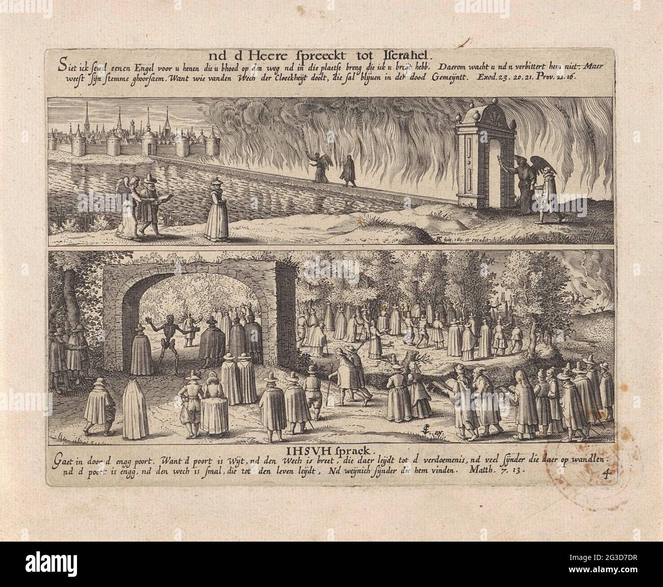 The narrow and wide road; Biblical themes. On the upper half of the ...