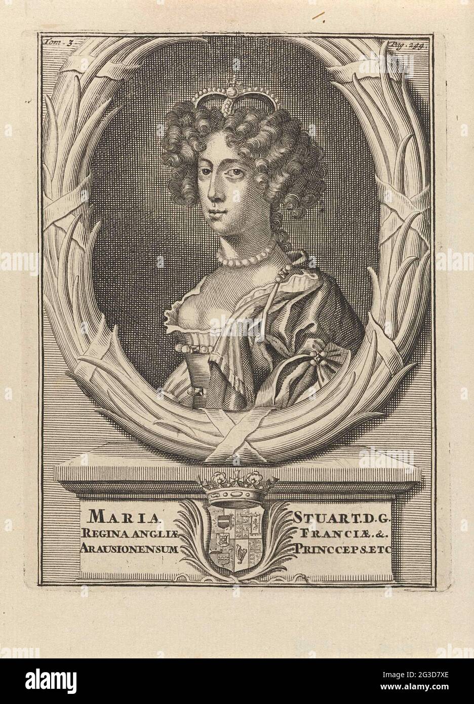 Portrait of Maria II Stuart. Portrait of Maria II with a crown in an ...