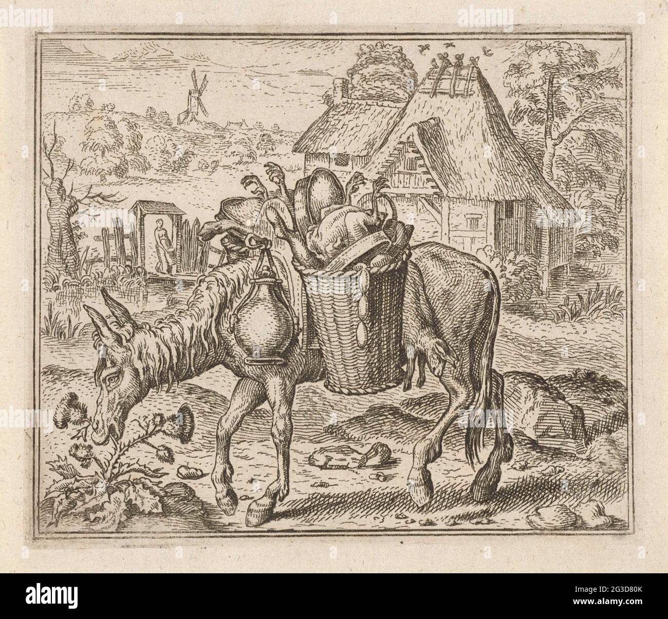 Fabel of the donkey loaded with delicacies. A donkey, richly loaded ...