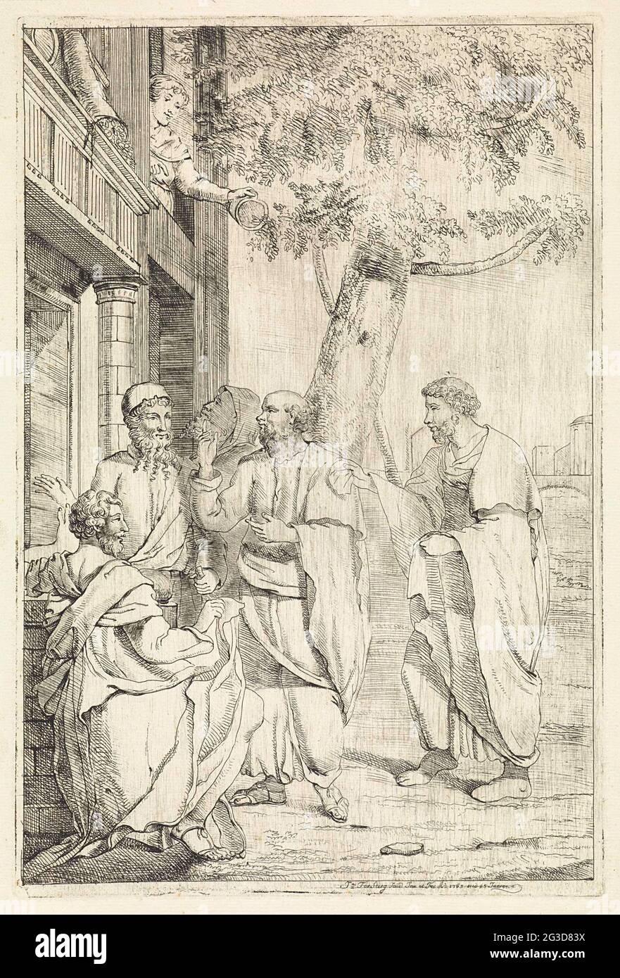 Socrates and Xantippe. Xantippe, the woman of Socrates, throws in her ...