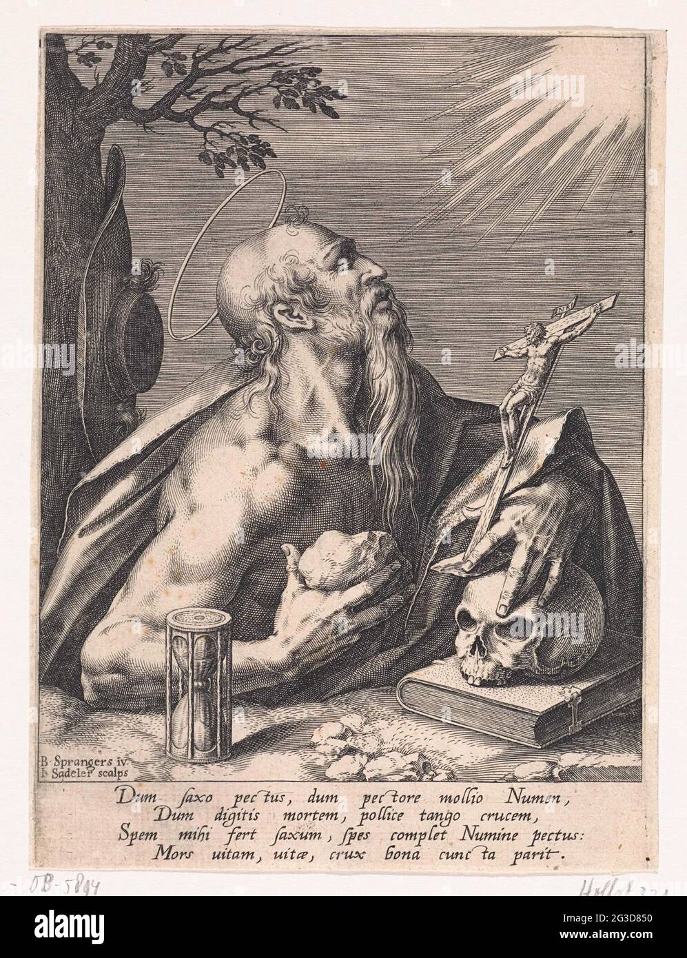 Holy Hieronymus. Saint Jerome in penatural attitude. Bust to the right ...