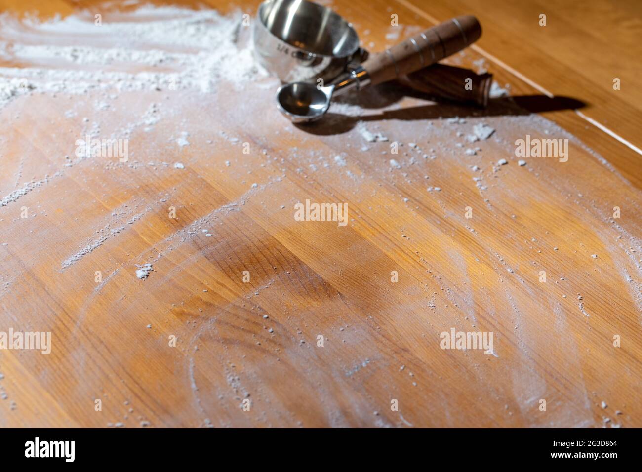 empty surface with a fresh layer of flour for kneading or pastry in the ...