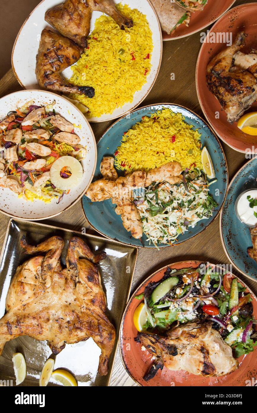 Top view of delicious dishes on the table Stock Photo - Alamy